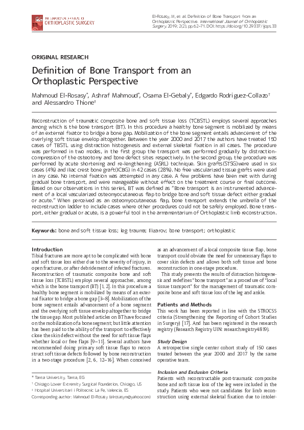 (PDF) Definition of Bone Transport from an Orthoplastic Perspective