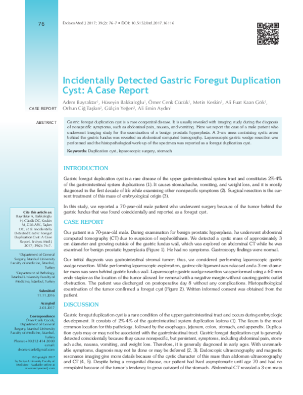 (PDF) Incidentally Detected Gastric Foregut Duplication Cyst: A Case Report