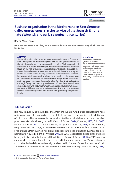 (PDF) Business organisation in the Mediterranean Sea: Genoese galley ...