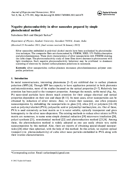 (PDF) Negative photoconductivity in silver nanocubes prepared by simple ...