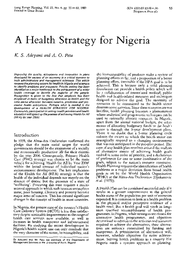 (PDF) A health strategy for Nigeria