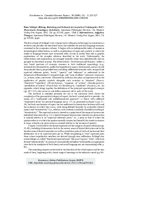 (PDF) Hans Schlegel: Bildung, Bedeutung und Gebrauch des russischen ...