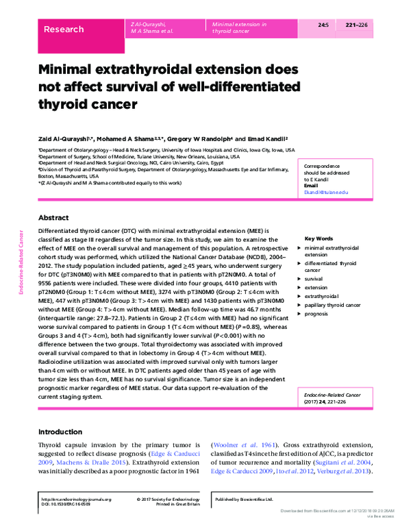 (PDF) Minimal extrathyroidal extension does not affect survival of well ...