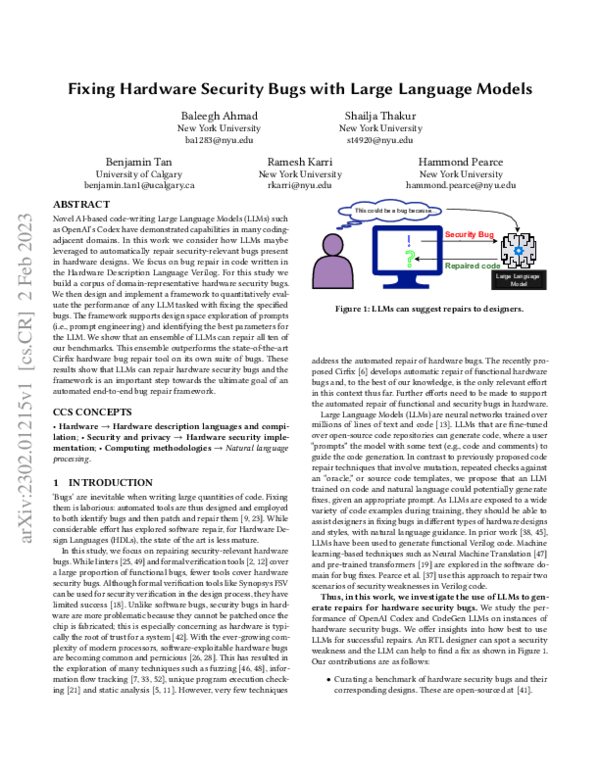 (PDF) Fixing Hardware Security Bugs with Large Language Models