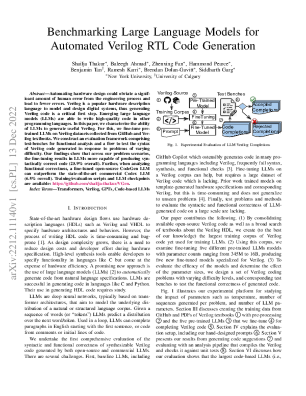 (PDF) Benchmarking Large Language Models for Automated Verilog RTL Code Generation
