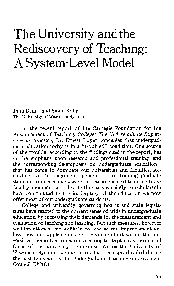 (PDF) The University and the Rediscovery of Teaching: A System-Level Model