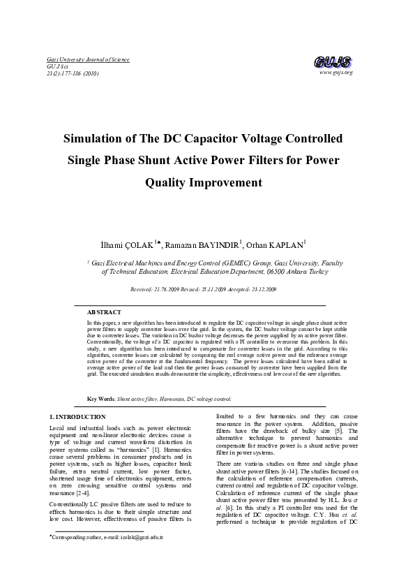 (PDF) Simulation of The DC Capacitor Voltage Controlled Single Phase Shunt Active Power Filters ...