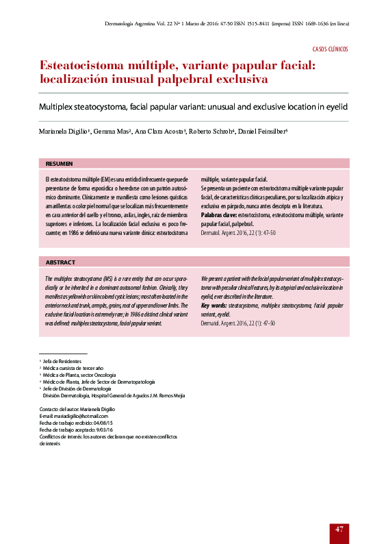 (PDF) Esteatocistoma múltiple, variante papular facial: localización ...