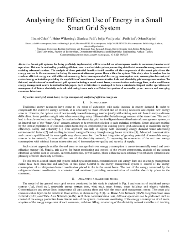 (PDF) Analysing the efficient use of energy in a small smart grid system