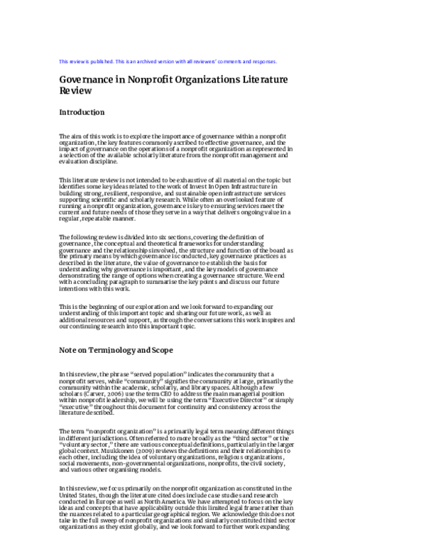 (PDF) Governance in Nonprofit Organizations: A Literature Review