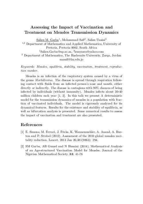 (PDF) Assessing the Impact of Vaccination and Treatment on Measles ...