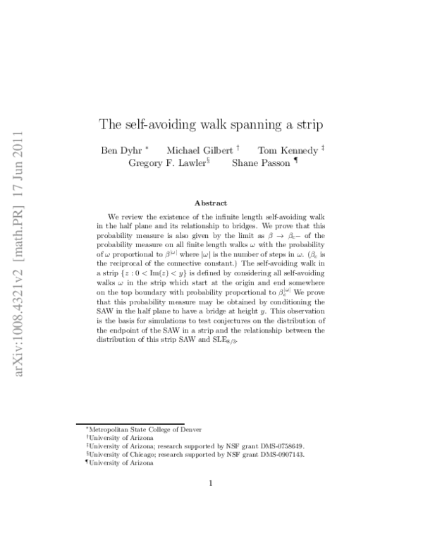 (PDF) The Self-avoiding Walk Spanning a Strip | Michael Gilbert - Academia.edu