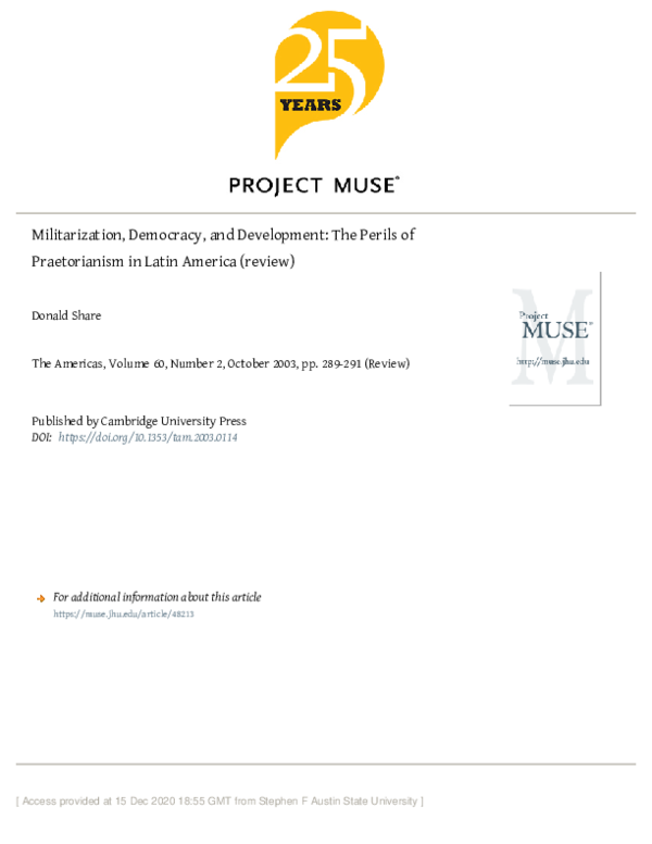 (PDF) Militarization, Democracy, and Development: The Perils of ...