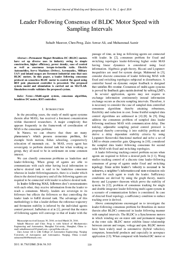 (PDF) Leader Following Consensus of BLDC Motor Speed with Sampling ...