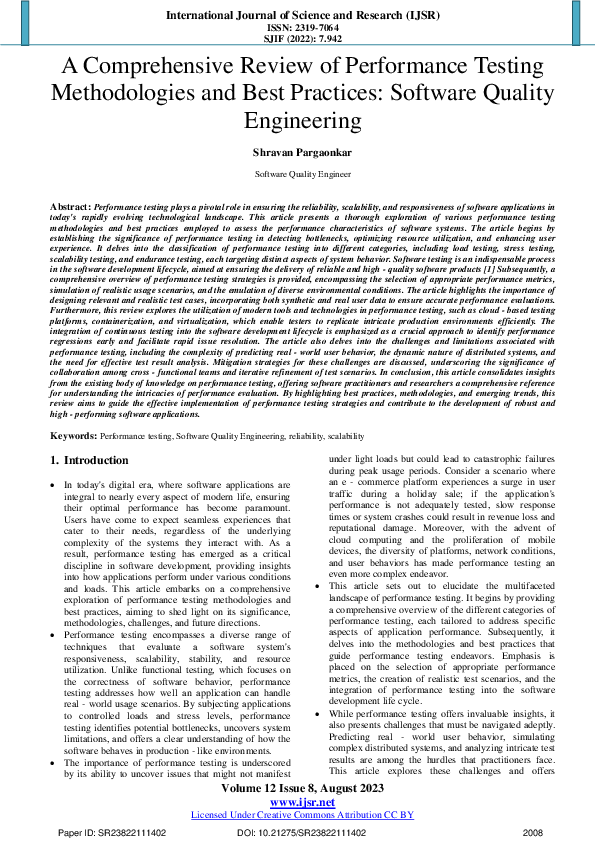 Pdf A Comprehensive Review Of Performance Testing Methodologies And Best Practices Software