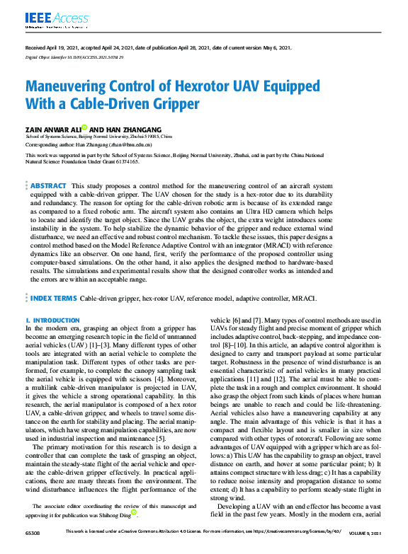 (PDF) Maneuvering Control of Hexrotor UAV Equipped With a Cable-Driven ...
