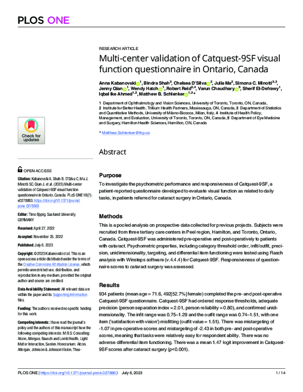 (PDF) Multi-center validation of Catquest-9SF visual function ...