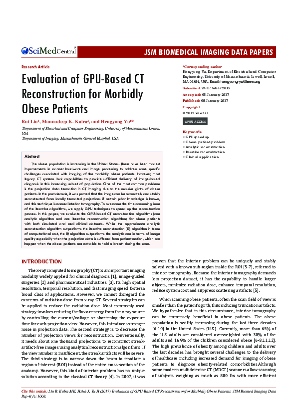 Pdf Evaluation Of Gpu Based Ct Reconstruction For Morbidly Obese Patients Hengyong Yu