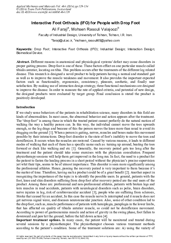 (PDF) Interactive Foot Orthosis (IFO) for People with Drop Foot