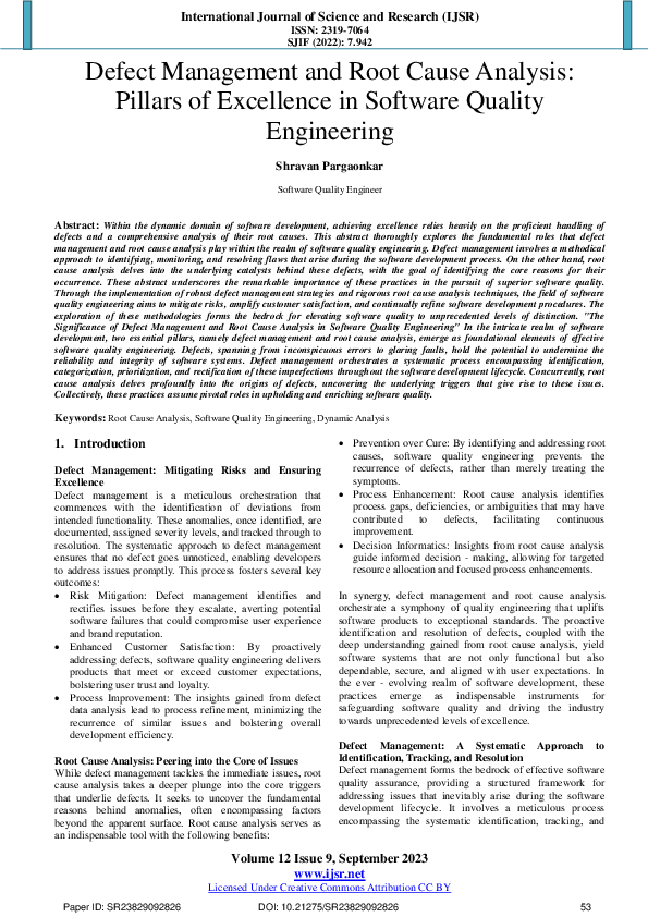 (PDF) Defect Management and Root Cause Analysis: Pillars of Excellence in Software Quality ...