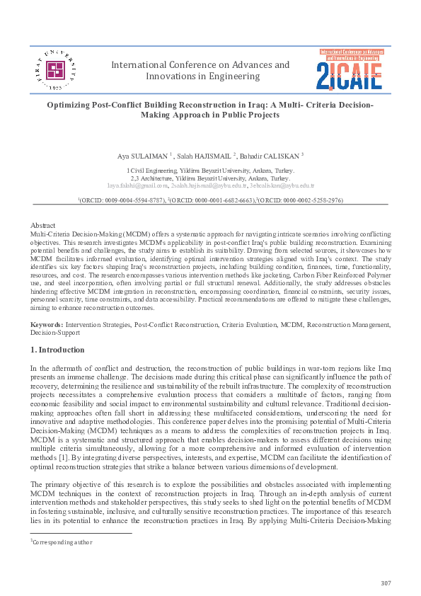Pdf Optimizing Post Conflict Building Reconstruction In Iraq A Multi Criteria Decision