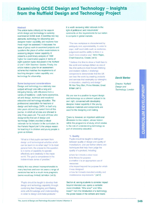 (PDF) Examining GCSE Design and Technology - Insights from the Nuffield ...