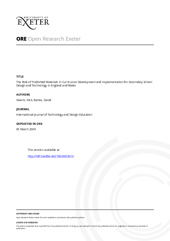 (PDF) The Role of Published Materials in Curriculum Development and ...