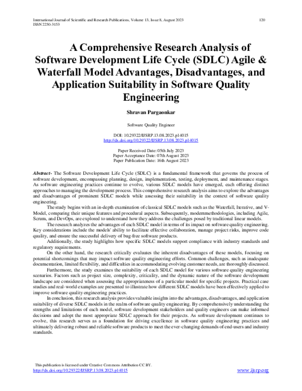 Pdf A Comprehensive Research Analysis Of Software Development Life