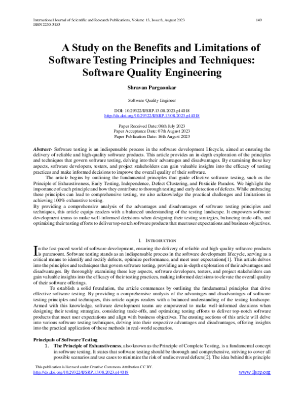 (PDF) A Study on the Benefits and Limitations of Software Testing ...