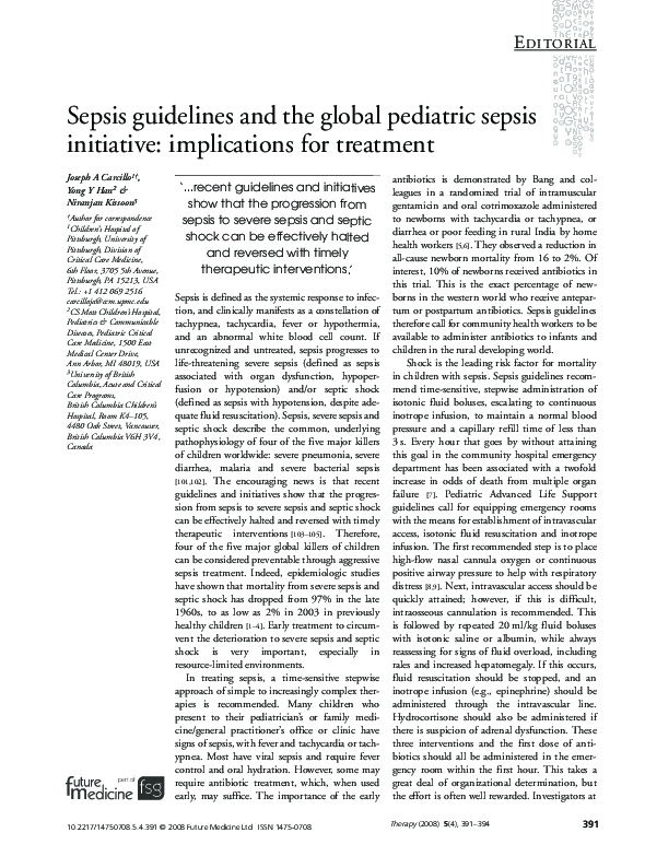 (PDF) Sepsis guidelines and the global pediatric sepsis initiative ...
