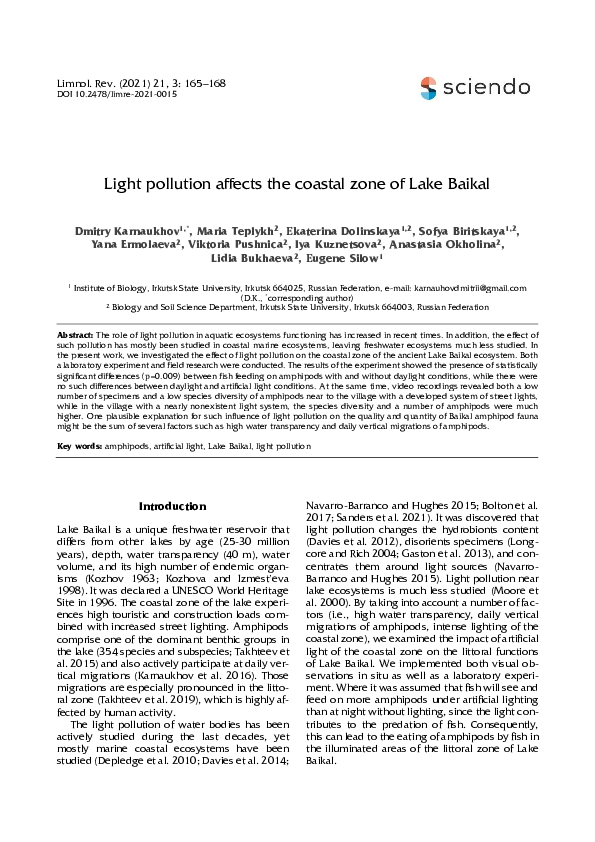 (PDF) Light pollution affects the coastal zone of Lake Baikal
