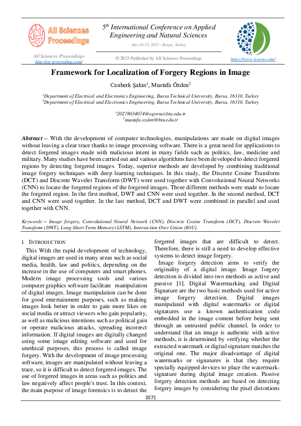 (PDF) Framework for Localization of Forgery Regions in Image