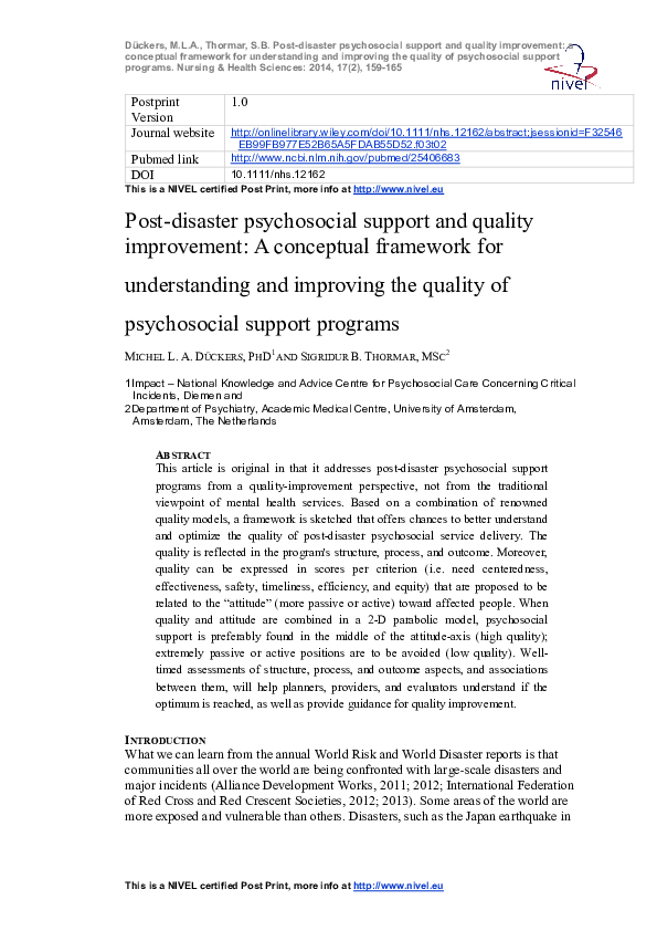 (PDF) Post-disaster psychosocial support and quality improvement: A ...