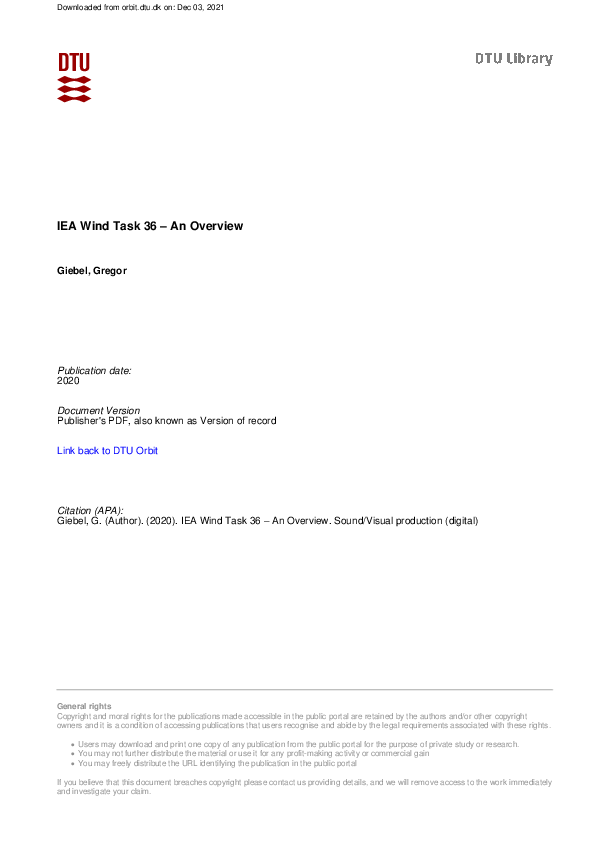 (PDF) IEA Wind Task 36 -An Overview