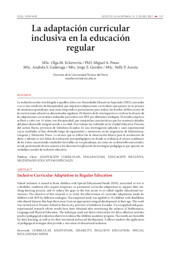 (PDF) La adaptación curricular inclusiva en la educación regular