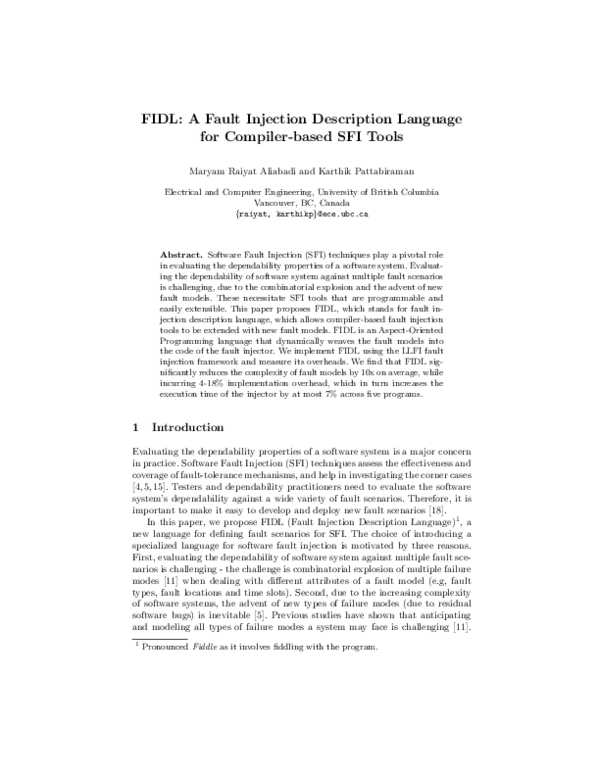 (PDF) A fault injection description language for compiler-based SFI tools