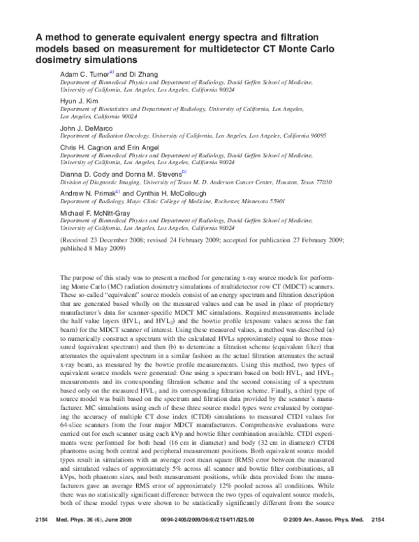 (PDF) A method to generate equivalent energy spectra and filtration models based on measurement ...