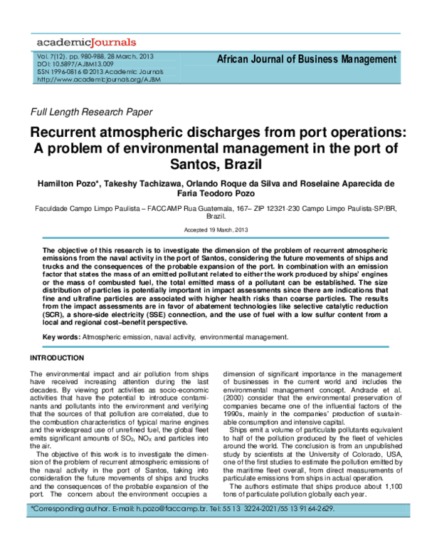 (PDF) Recurrent atmospheric discharges from port operations: A problem ...
