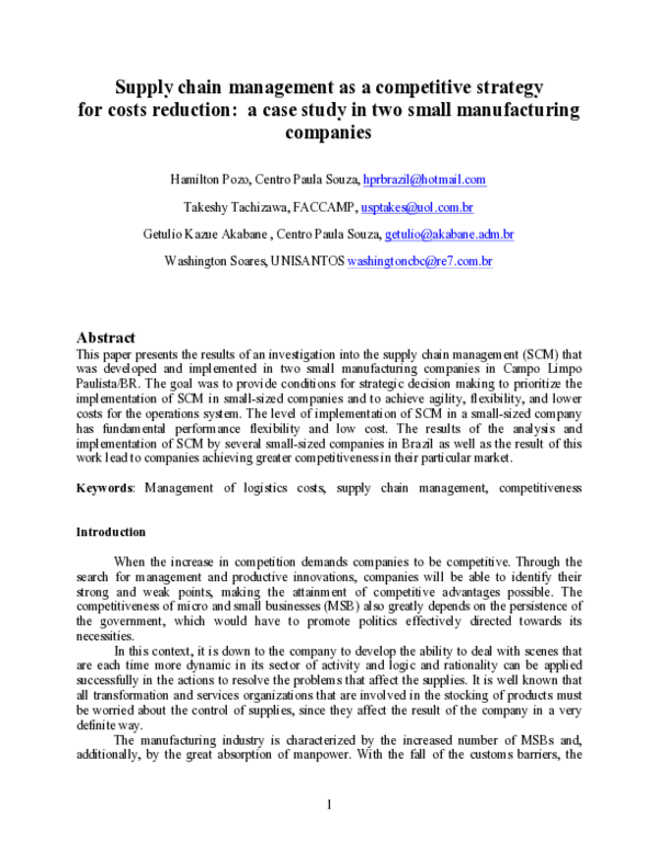 (PDF) Supply Chain Management as a Competitive Strategy for Costs ...
