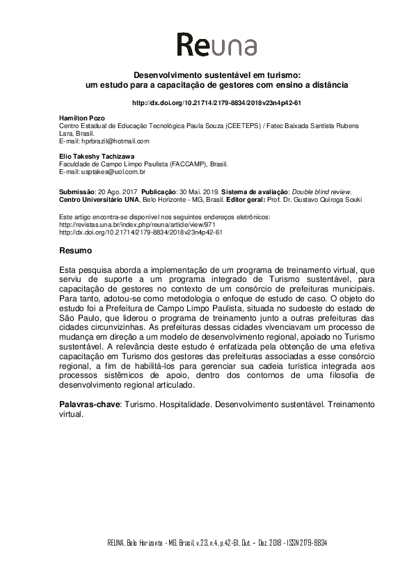 (PDF) Desenvolvimento Sustentável Em Turismo: Um Estudo Para a ...