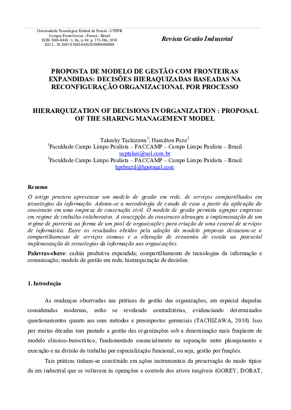 (PDF) Proposta De Modelo De Gestão Com Fronteiras Expandidas: Decisões ...