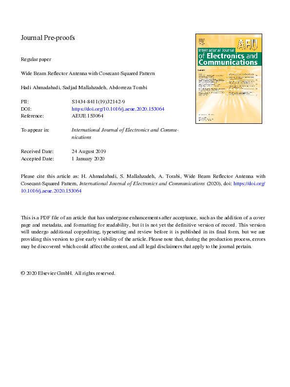 (PDF) Wide beam reflector antenna with cosecant-squared pattern