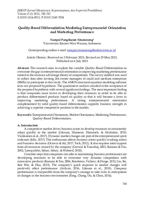 (PDF) Quality-Based Differentiation Mediating Entrepreneurial ...