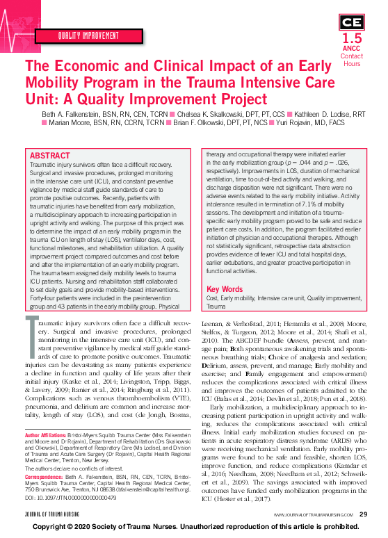 (PDF) The Economic and Clinical Impact of an Early Mobility Program in ...
