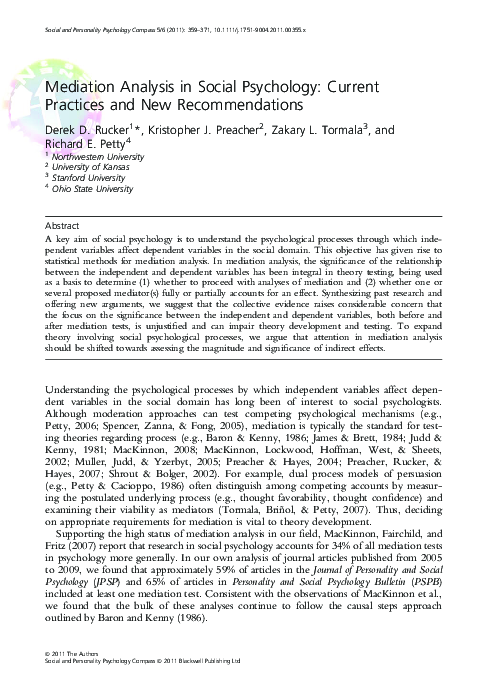 (PDF) Mediation Analysis in Social Psychology: Current Practices and New Recommendations