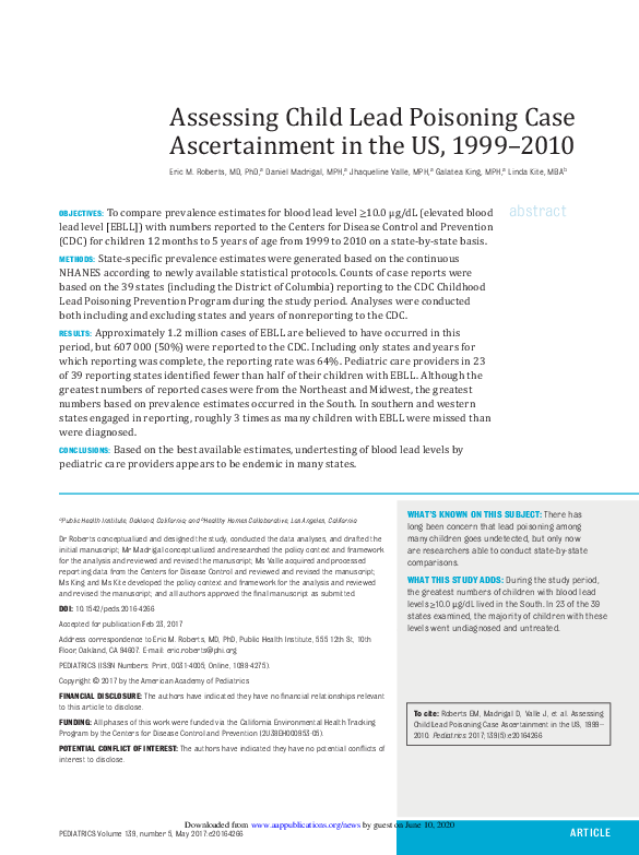 (PDF) Assessing Child Lead Poisoning Case Ascertainment in the US, 1999 ...