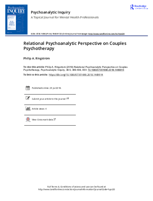 (PDF) Relational Psychoanalytic Perspective on Couples Psychotherapy