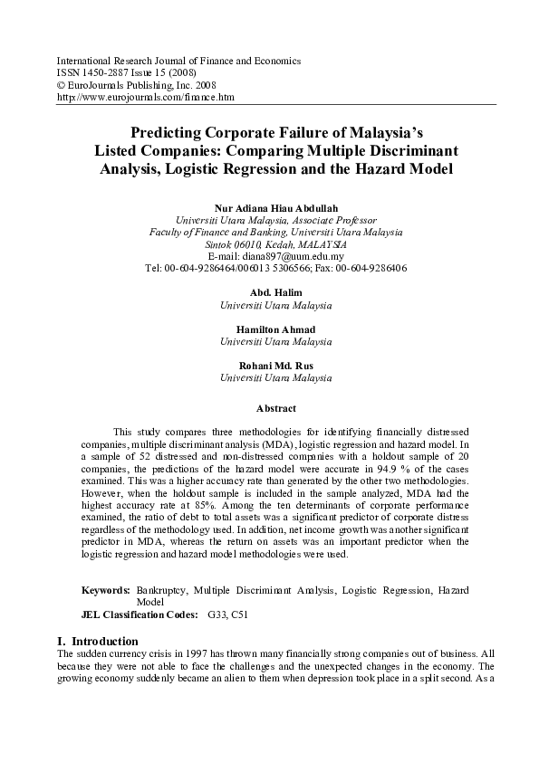 (PDF) Predicting corporate failure of Malaysians listed companies: Comparing multiple ...