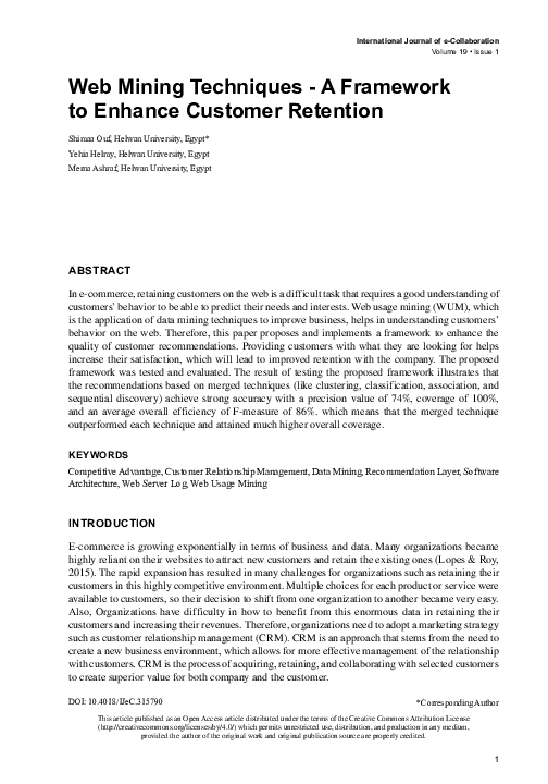 (PDF) Web Mining Techniques - A Framework to Enhance Customer Retention | Merna Ashraf ...