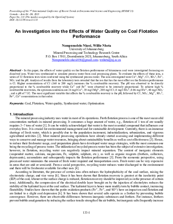 (PDF) An Investigation into the Effects of Water Quality on Coal ...